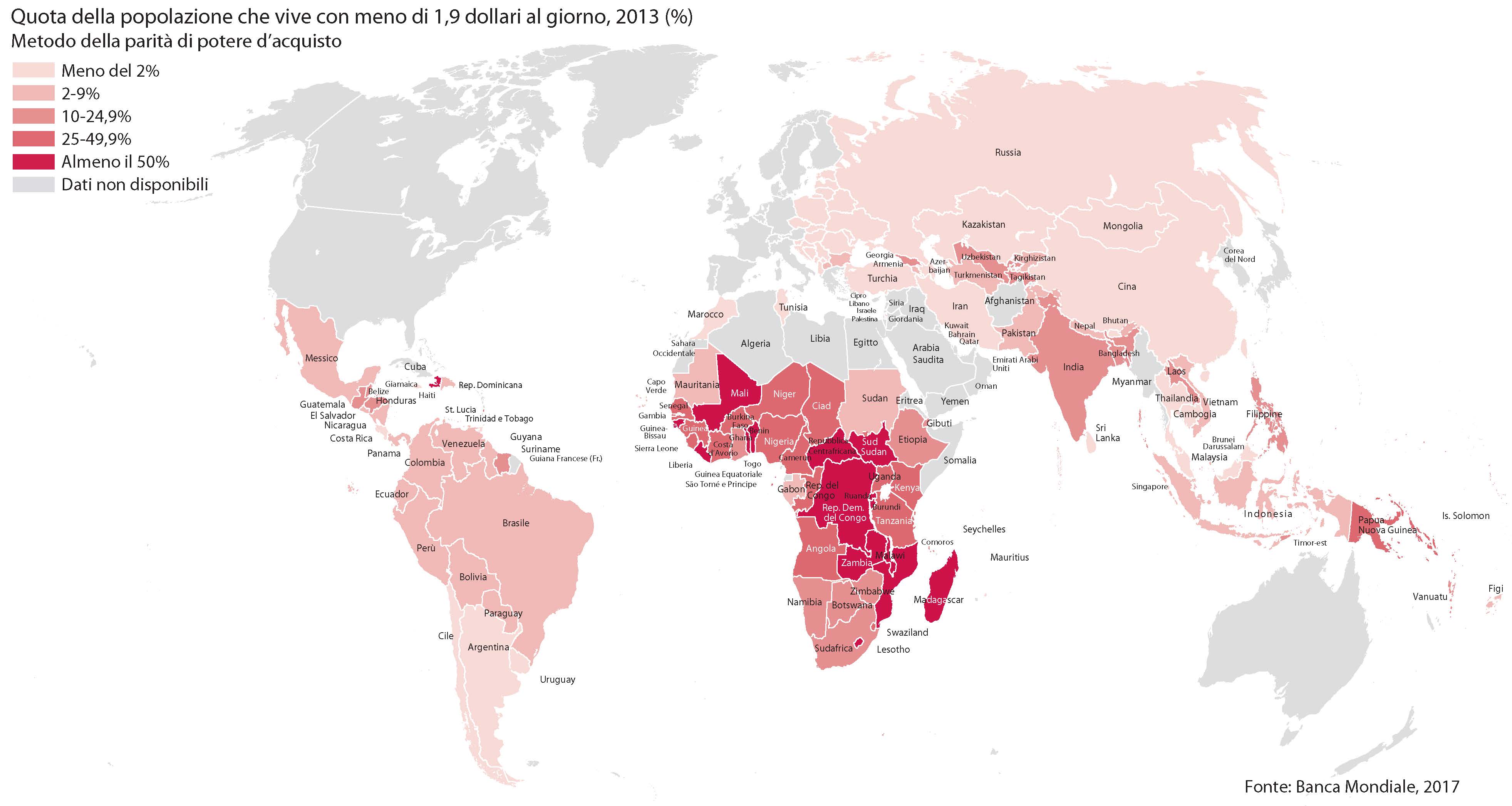 La povertà economica: percentuale povertà nel mondo (2017) - Mondopoli ...